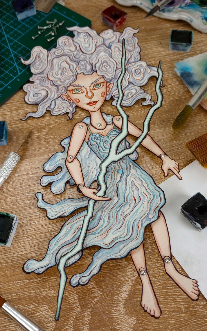 Thunderstorm Sprite — Original Watercolor Articulated Paper Doll ...