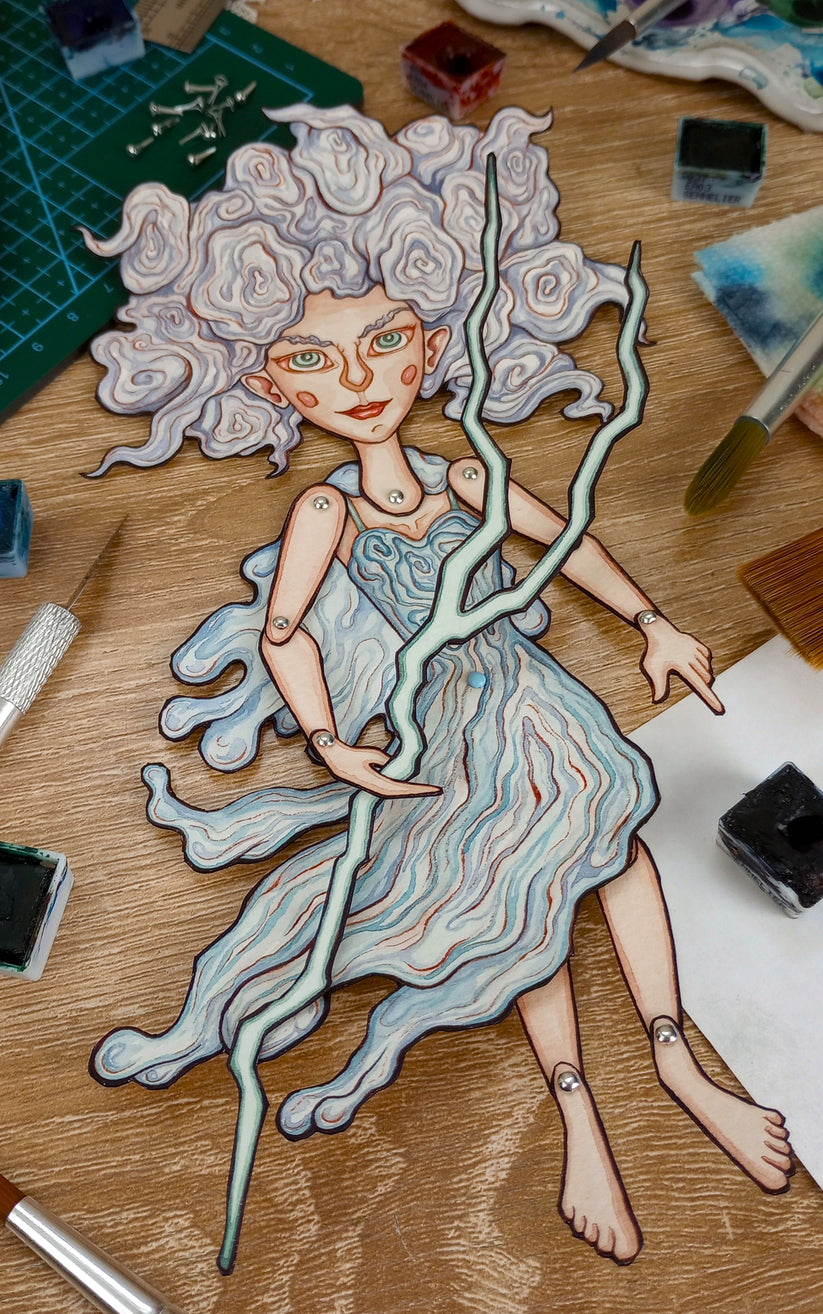 Thunderstorm Sprite — Original Watercolor Articulated Paper Doll ...